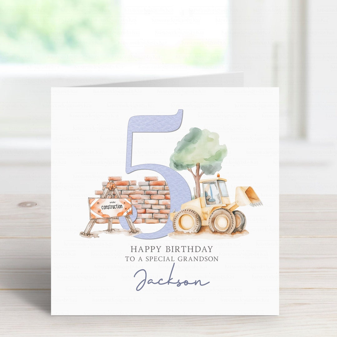 Boy's Construction Birthday Card - Personalised Card for Grandson - Etsy