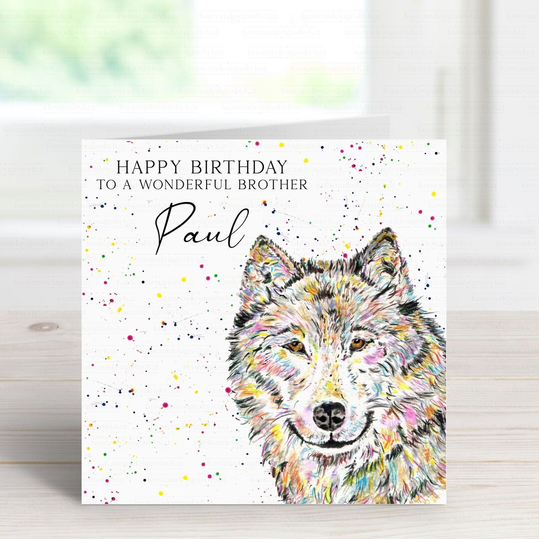 Personalised Wolf Birthday Card - Wolf Greeting Card for Him - Etsy