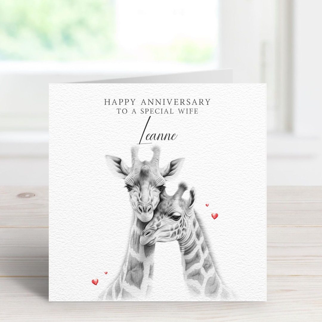 Personalised Giraffe Anniversary Card - Anniversary Card for Wife or ...