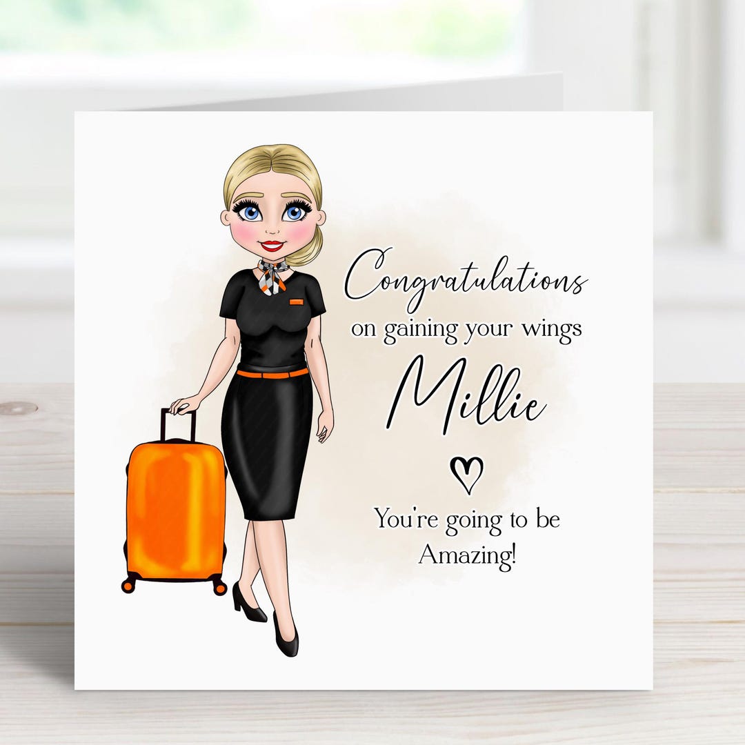 Personalised Flight Attendant New Job Card - Congratulations Card for ...