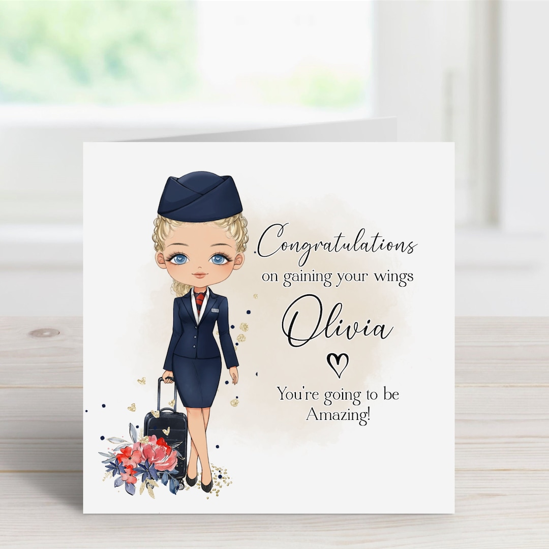Personalised Flight Attendant New Job Card - Congratulations Card for ...