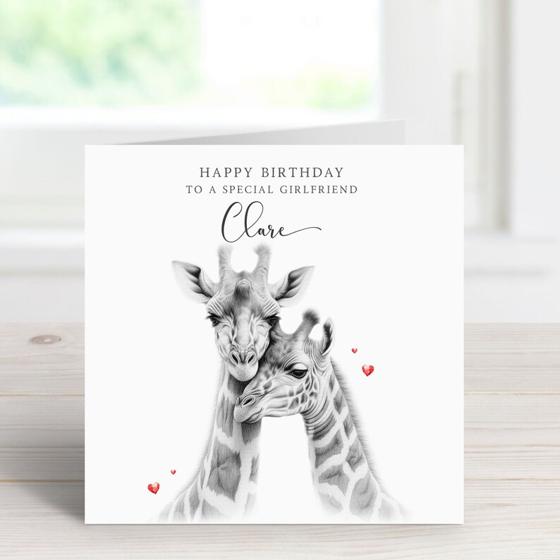 Giraffe Birthday Card - Personalised Card for Girlfriend - Etsy