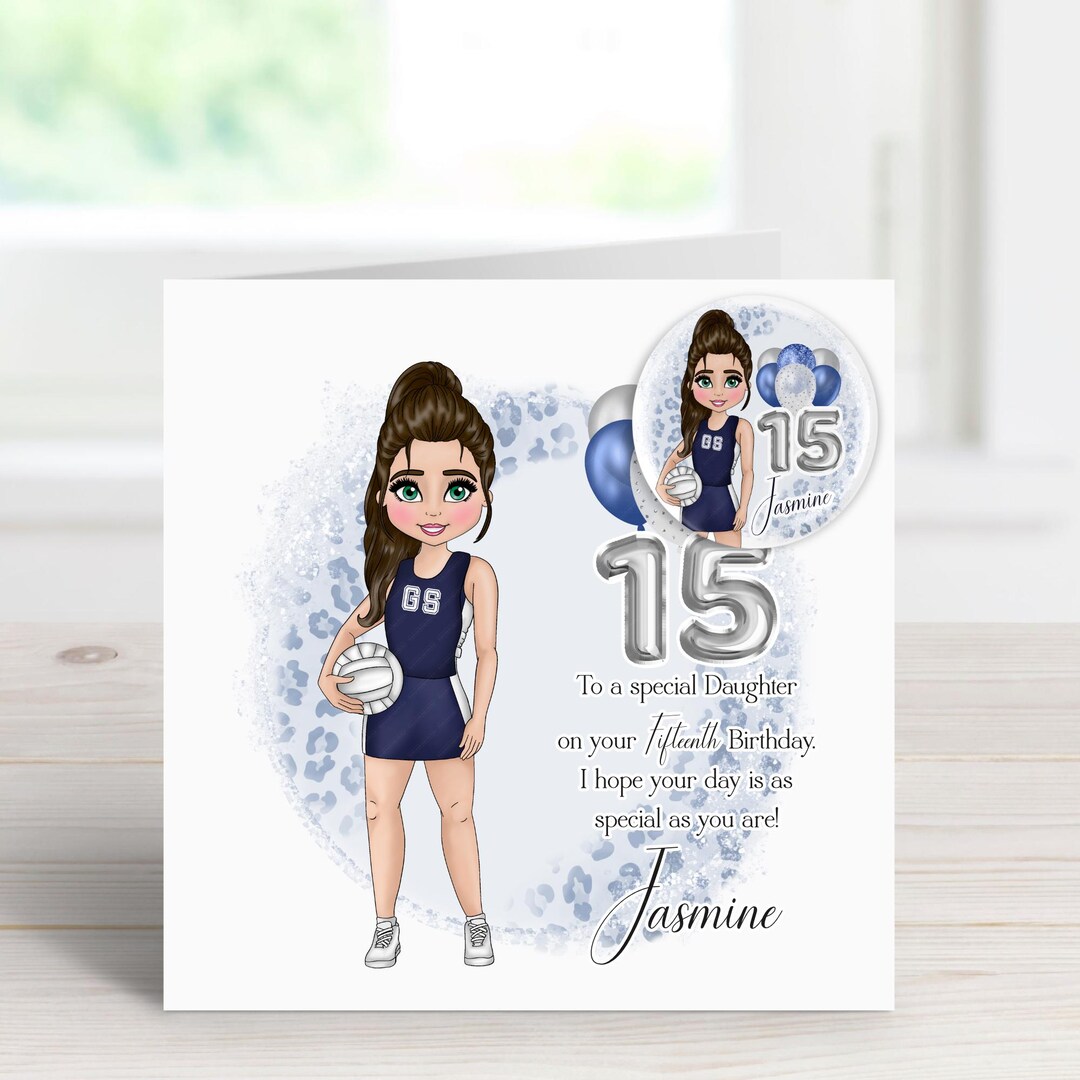Personalised Girls Navy Netball Card and Badge - Card for Any Relation ...