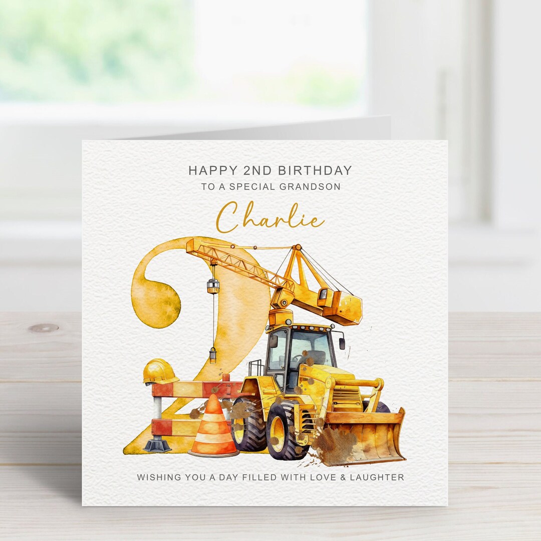 Boys Construction Birthday Card - Personalised Grandson Card - Etsy