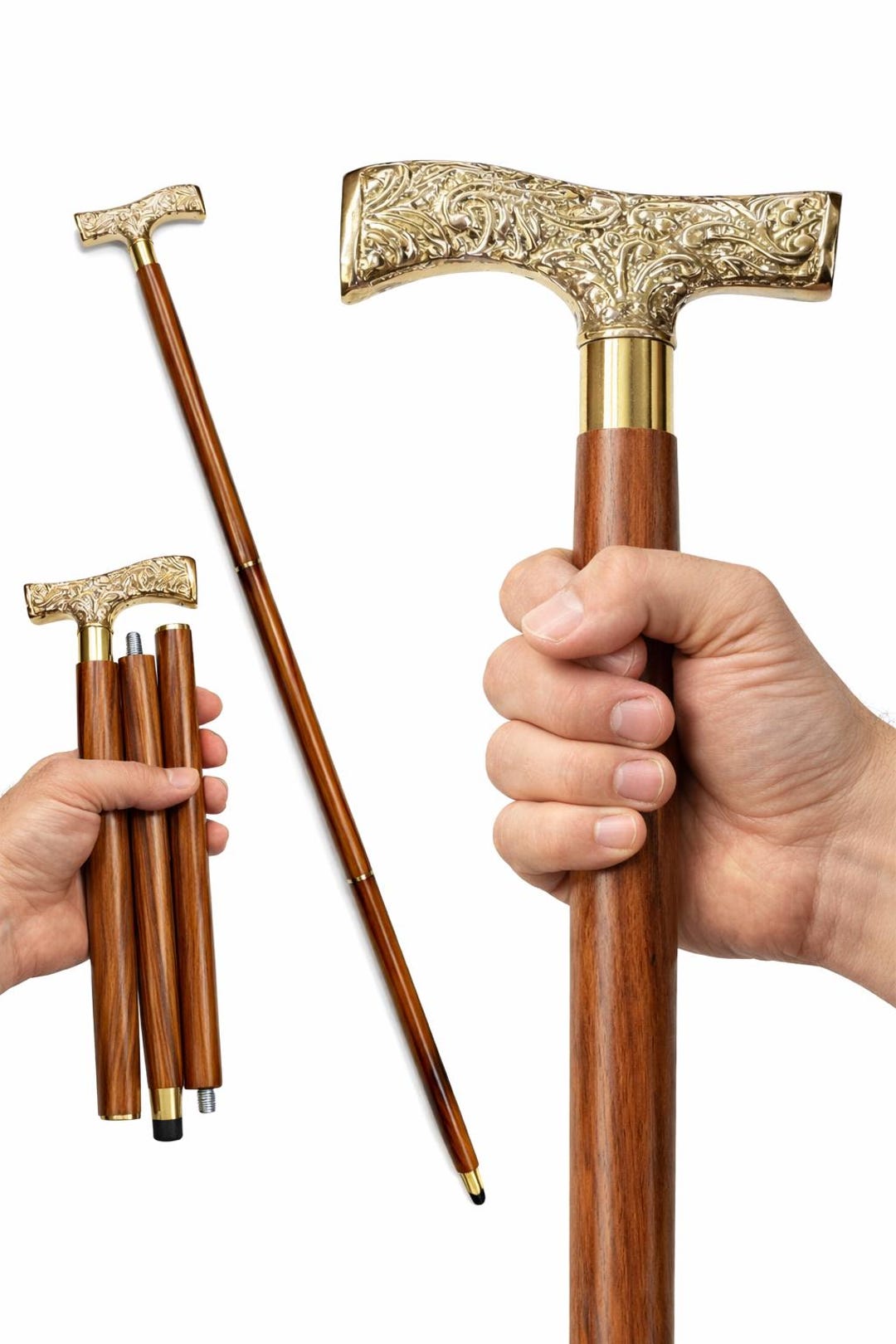 Luxury Brass Handle Walking Cane Wooden Gentleman Cane Decorative ...