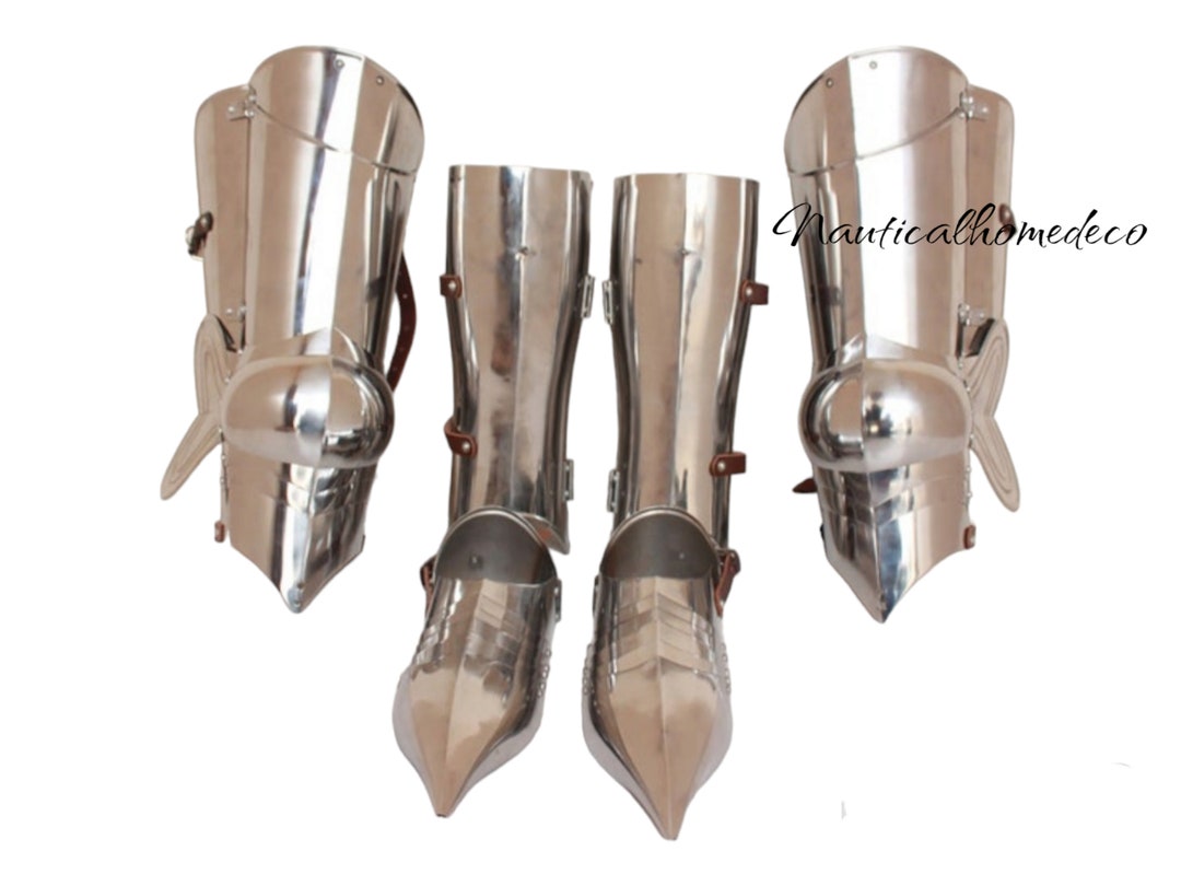 Medieval Knight Full Leg Guard Greaves With Shoes Roman Cuirass Armor Handmade Costume ...