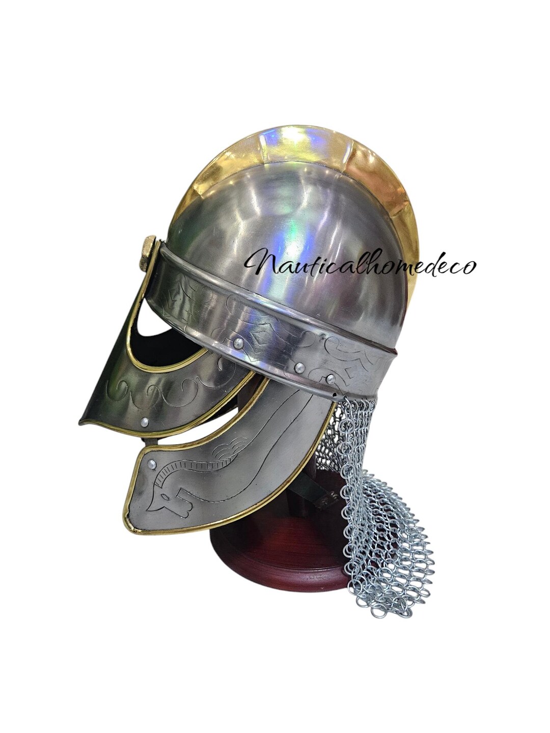Handcrafted Viking Wolf Helmet With Chainmail - Medieval Knight Armor ...