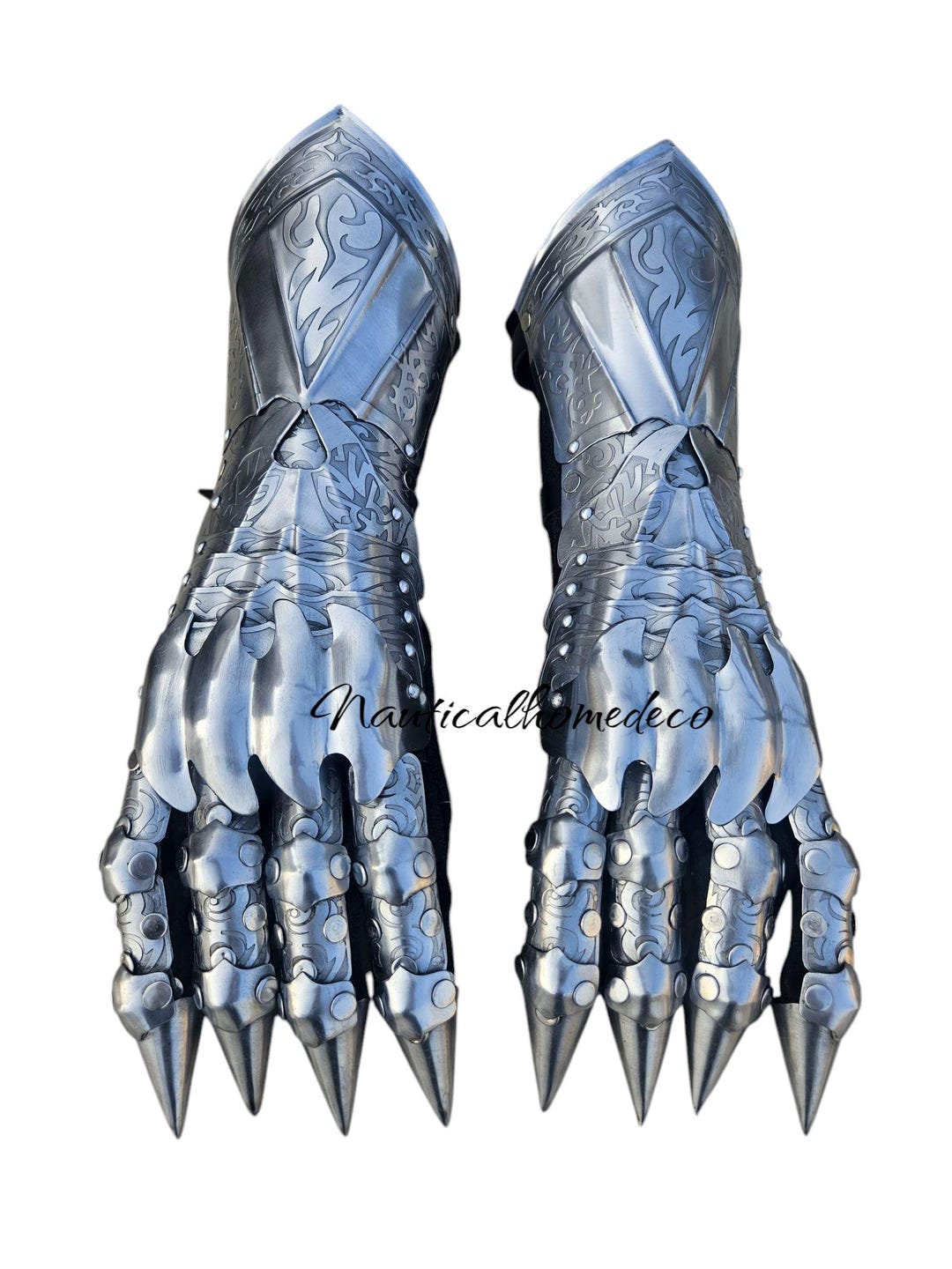 Medieval Steel Gauntlets Nazgul Etching Functional Gothic Armor Gloves ...