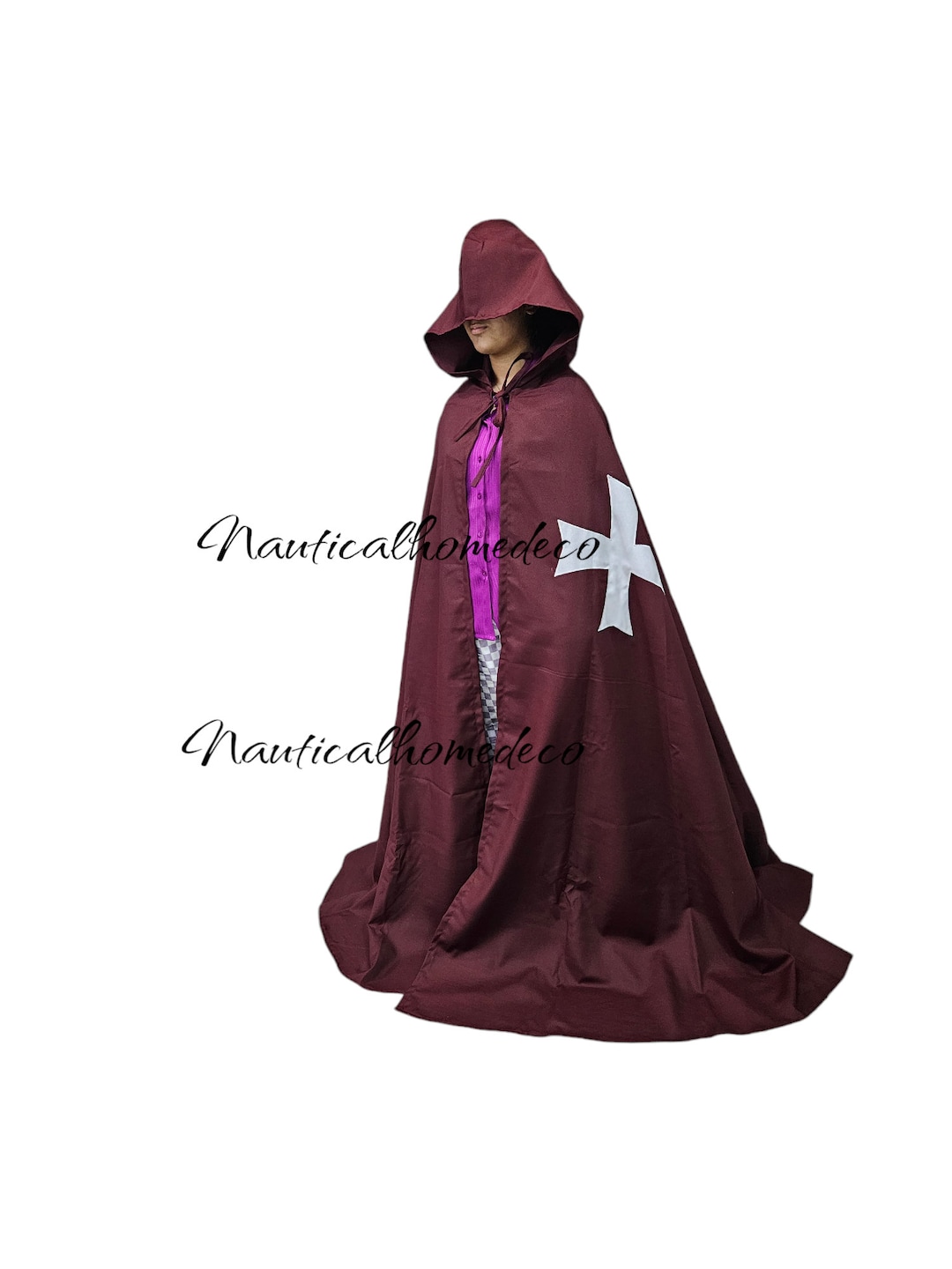 Medieval Knight Crusader Hooded Riding Cloak for Fantasy Cosplay ...