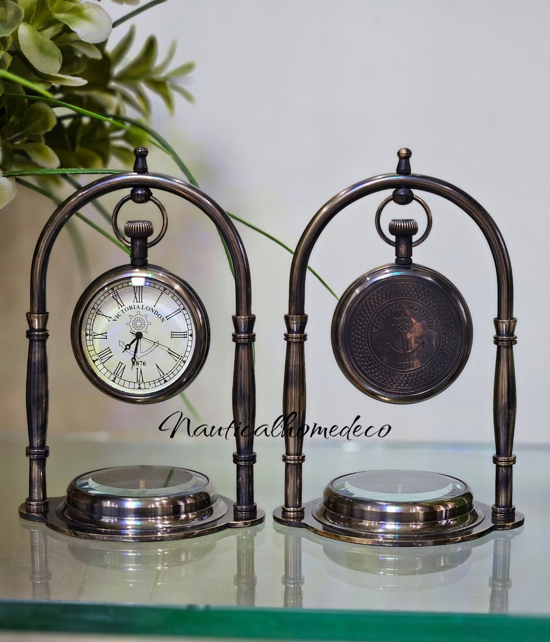 Brass Table Clock With Compass - Desk, Table Top Decor - Corporate Gift ...