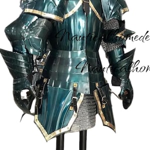 Medieval Knight Blue Armor Chest Plate Armor, Pauldrons, Arm Bracer ...