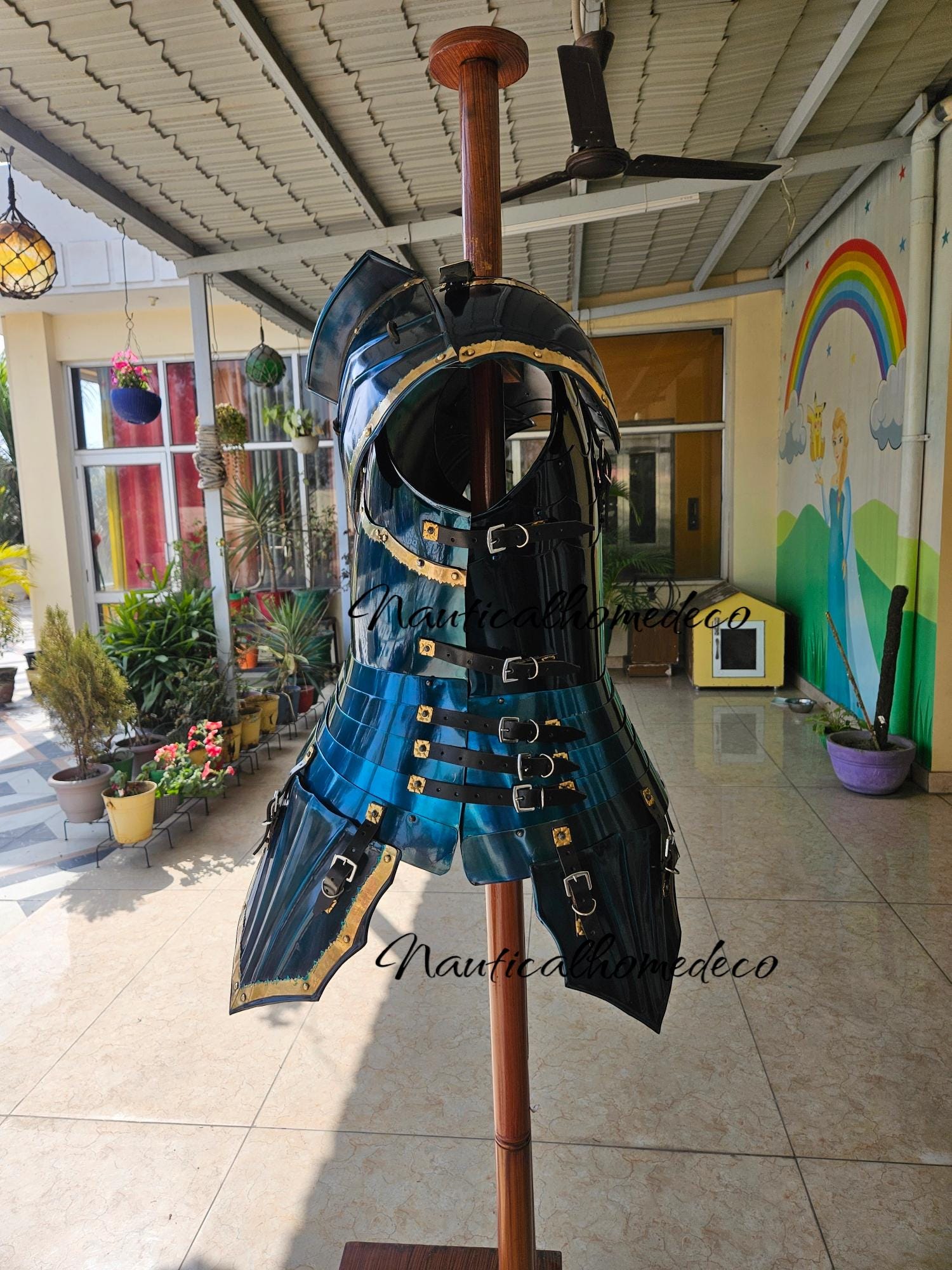 Medieval Knight Blue Armor Chest Plate Armor Pauldrons & Tassets Roman ...