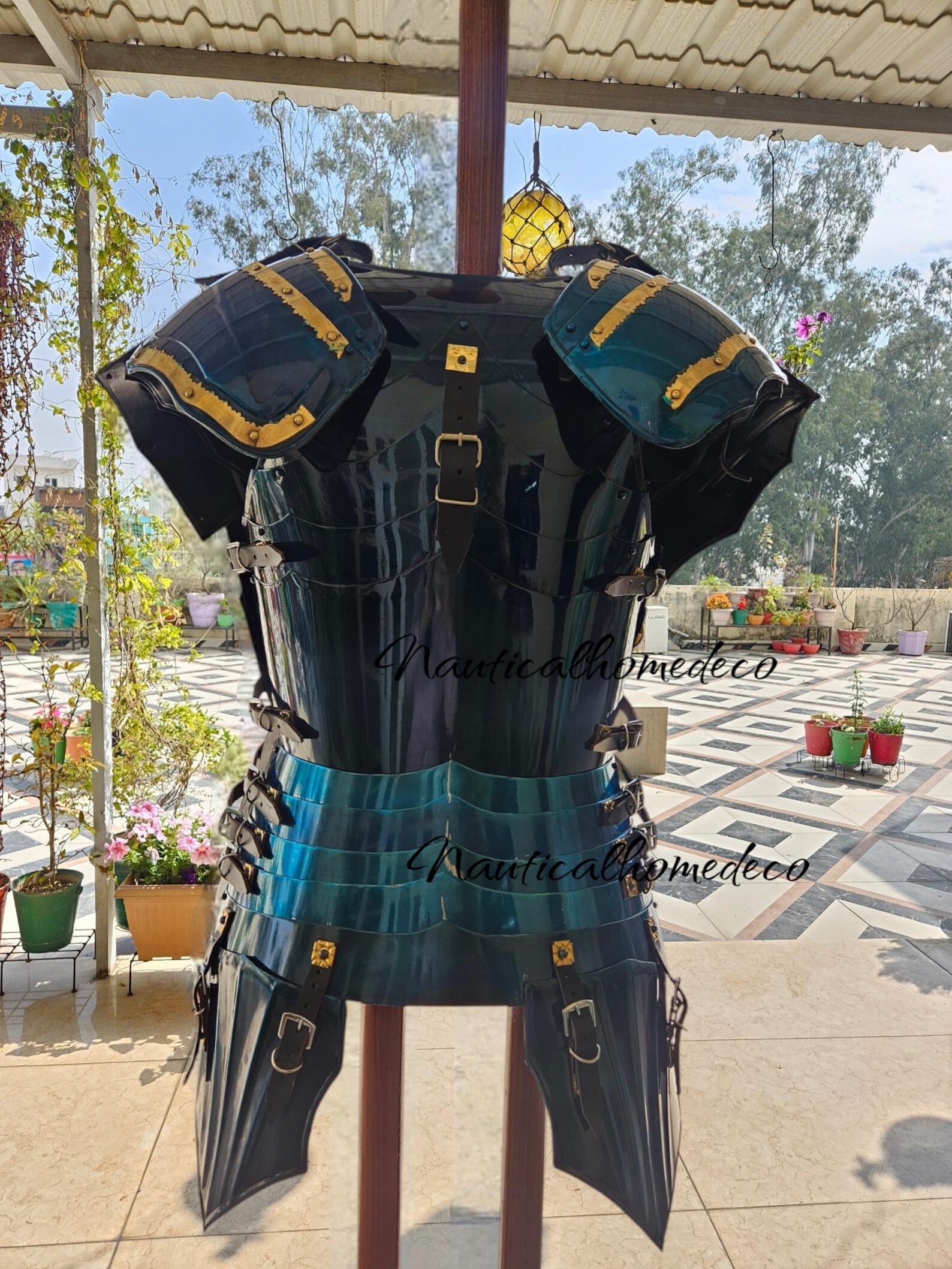 Medieval Knight Blue Armor Chest Plate Armor Pauldrons & Tassets Roman ...