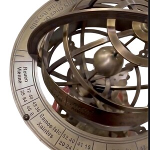 Vintage Brass Engraved Armillary Sphere Globe With Compass on Wooden ...