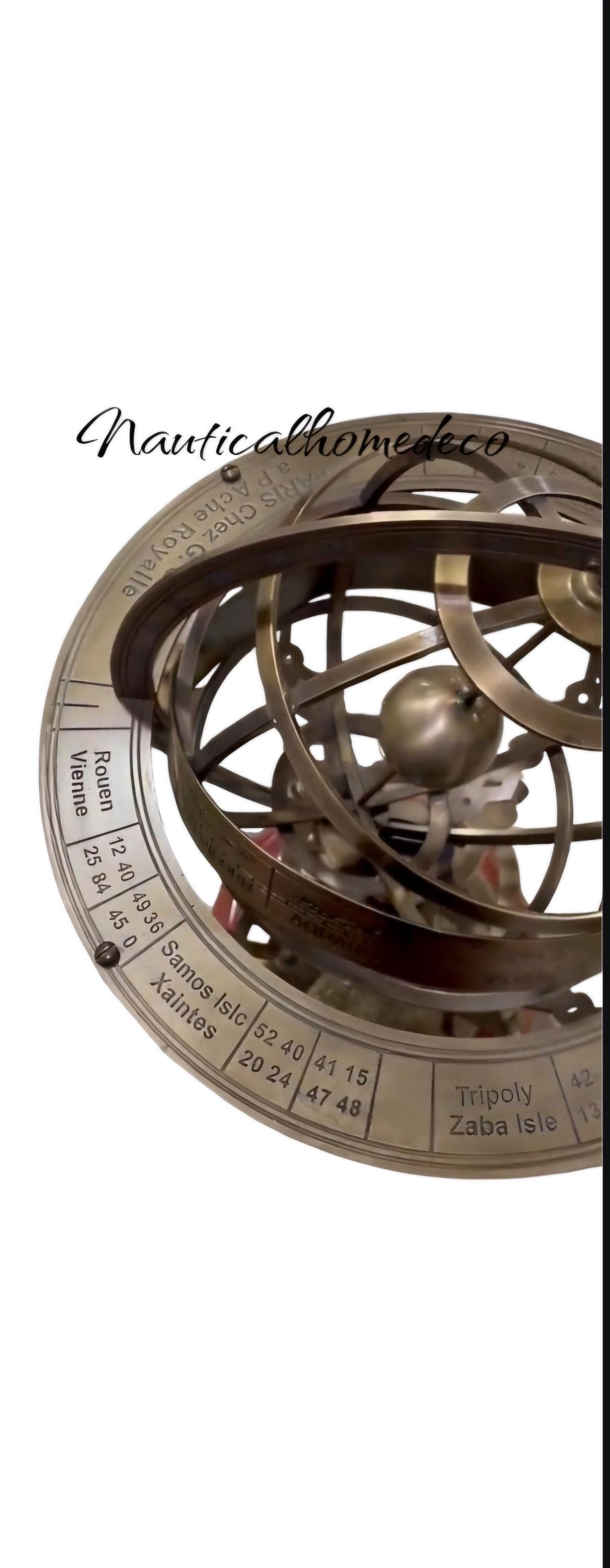 Vintage Brass Engraved Armillary Sphere Globe With Compass on Wooden ...