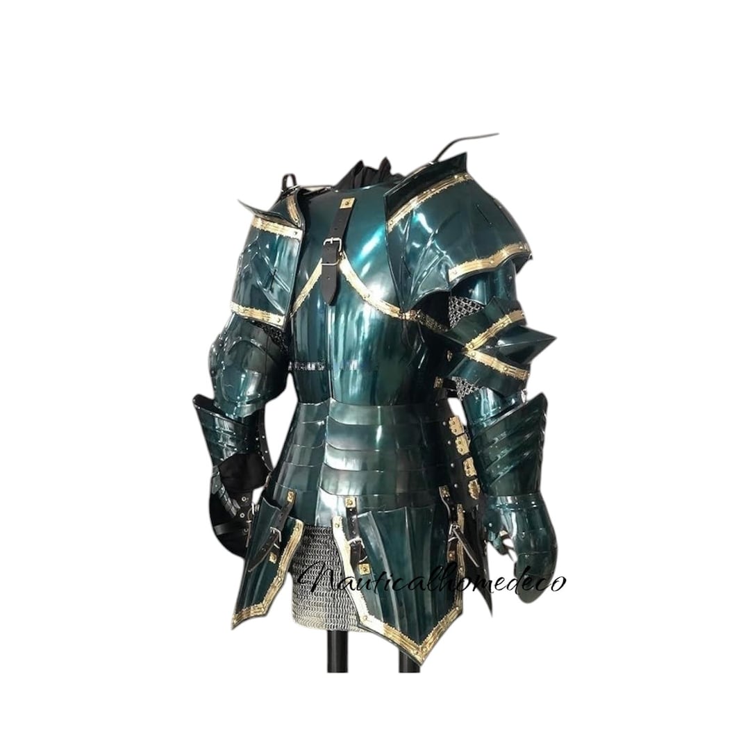 Medieval Knight Blue Armor Chest Plate Armor, Pauldrons, Arm Bracer ...