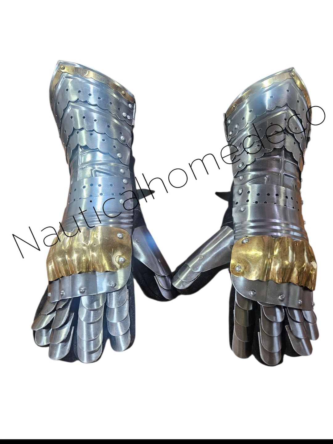 Medieval Gauntlets Steel & Brass Functional Gothic Gloves Armor for SCA ...