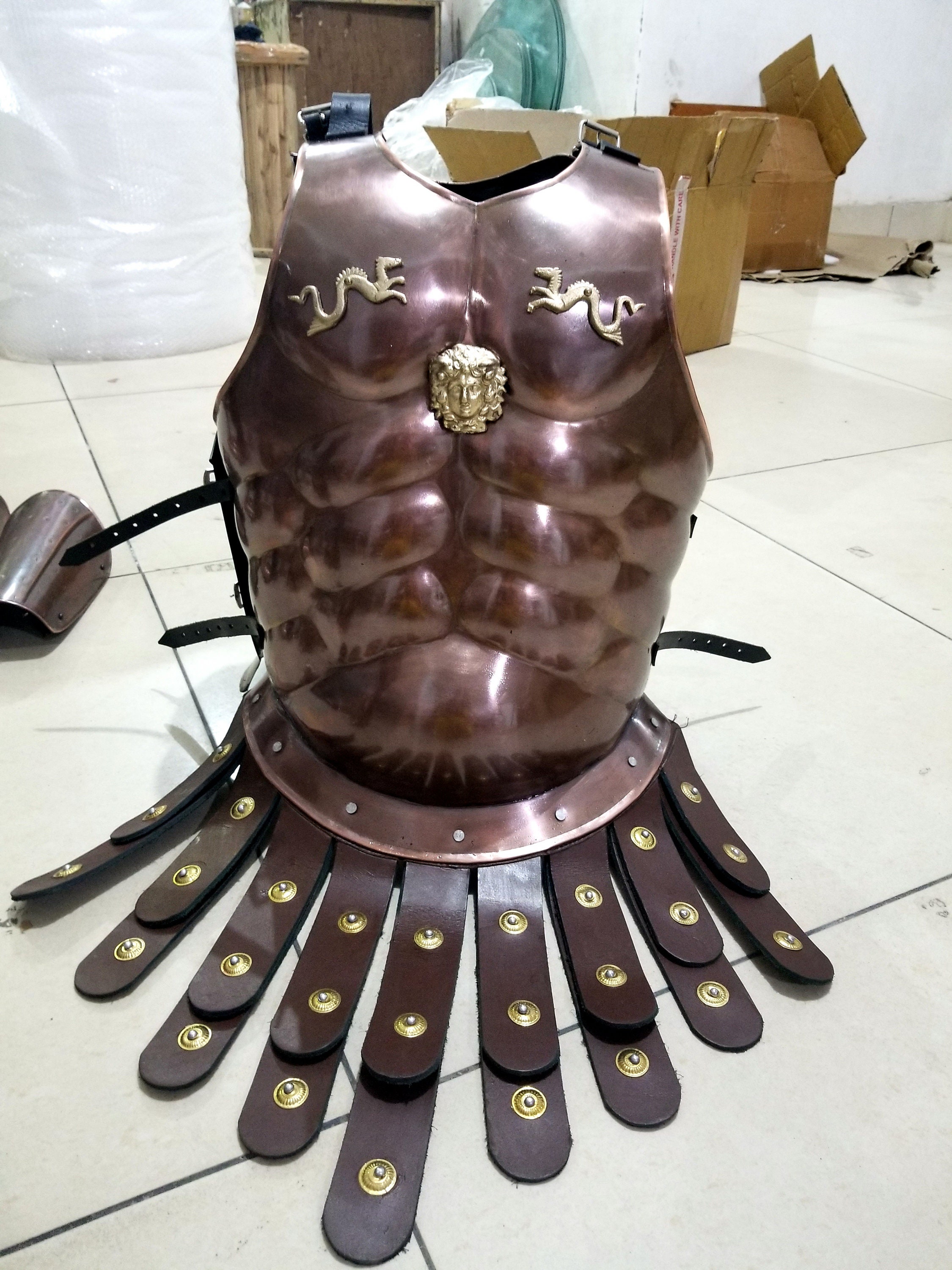 Medieval Roman Muscle Armor Breast Plate Copper Fnish Cuirass With Leather Belt, Costume Weapons ...