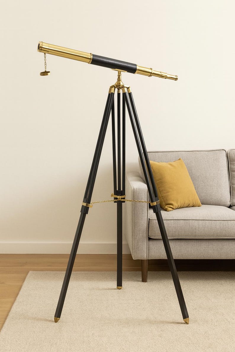 Personalized Telescope Brass and Leather on Adjustable Wooden Tripod ...