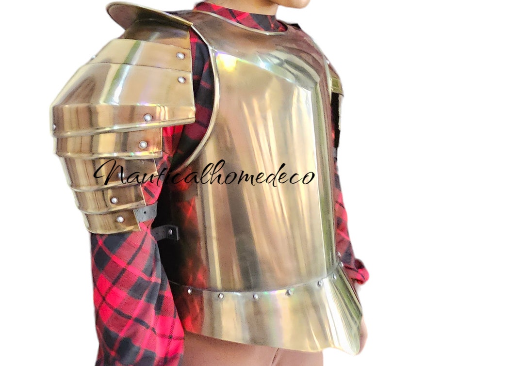 Medieval Knight Muscle Armor Chest Plate & Pauldrons - Roman Cuirass ...