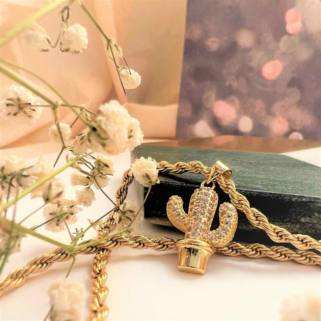 Cactus Goldfilled 14K Zorcon Thick Necklace. Plant Lady - Etsy