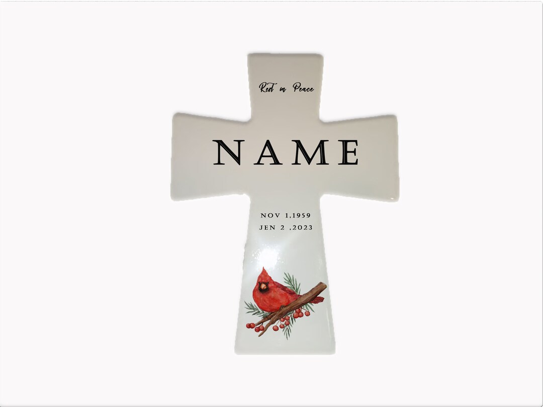 Ceramic Cross for Headstone Cardinal on Cross Floral Tribute for Grave ...