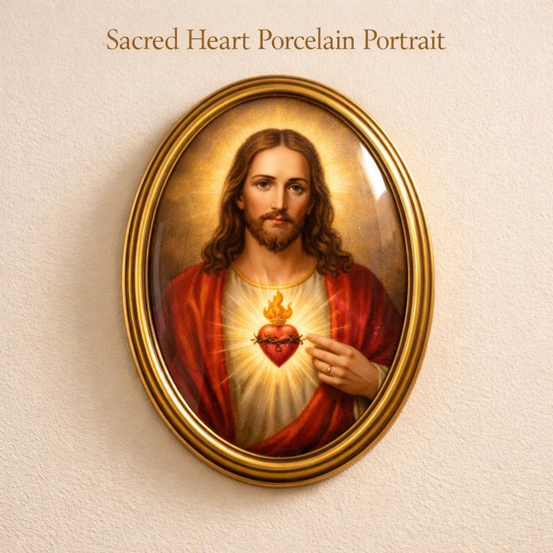 Sacred Heart of Jesus Oval Porcelain Portrait – Catholic Keepsake Frame ...