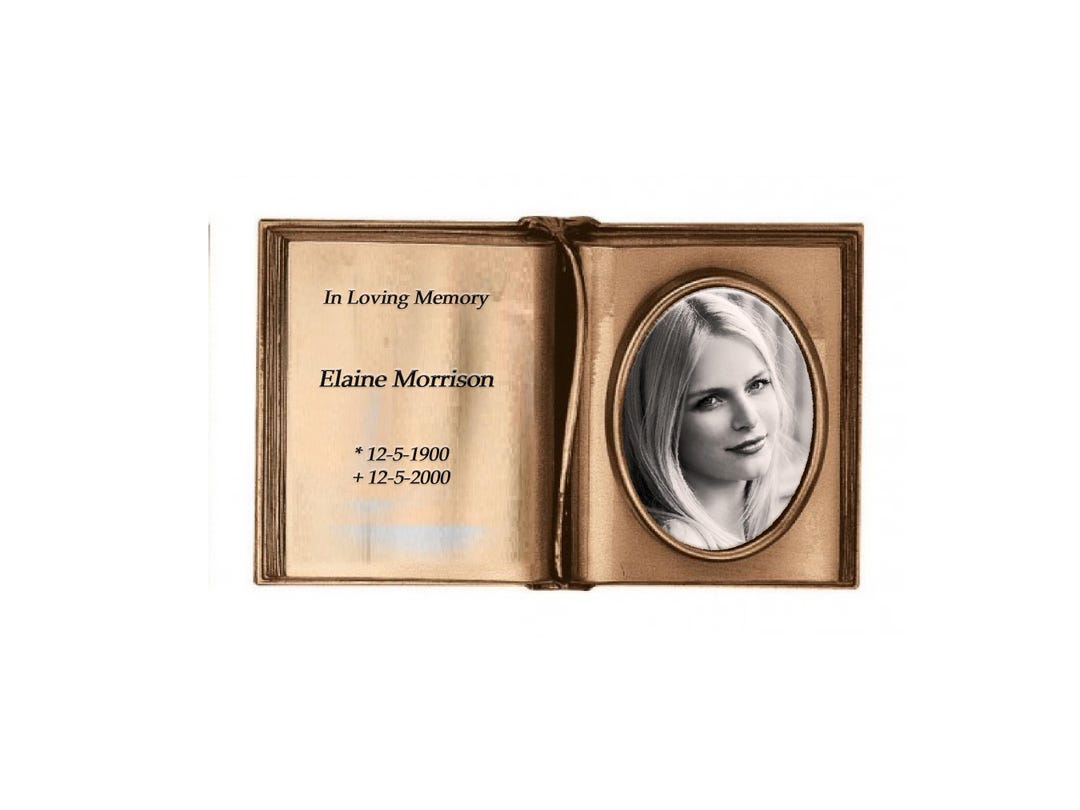 Engraved Bronze Memorial Book: Outdoor Grave Plaque With Ceramic Photo ...
