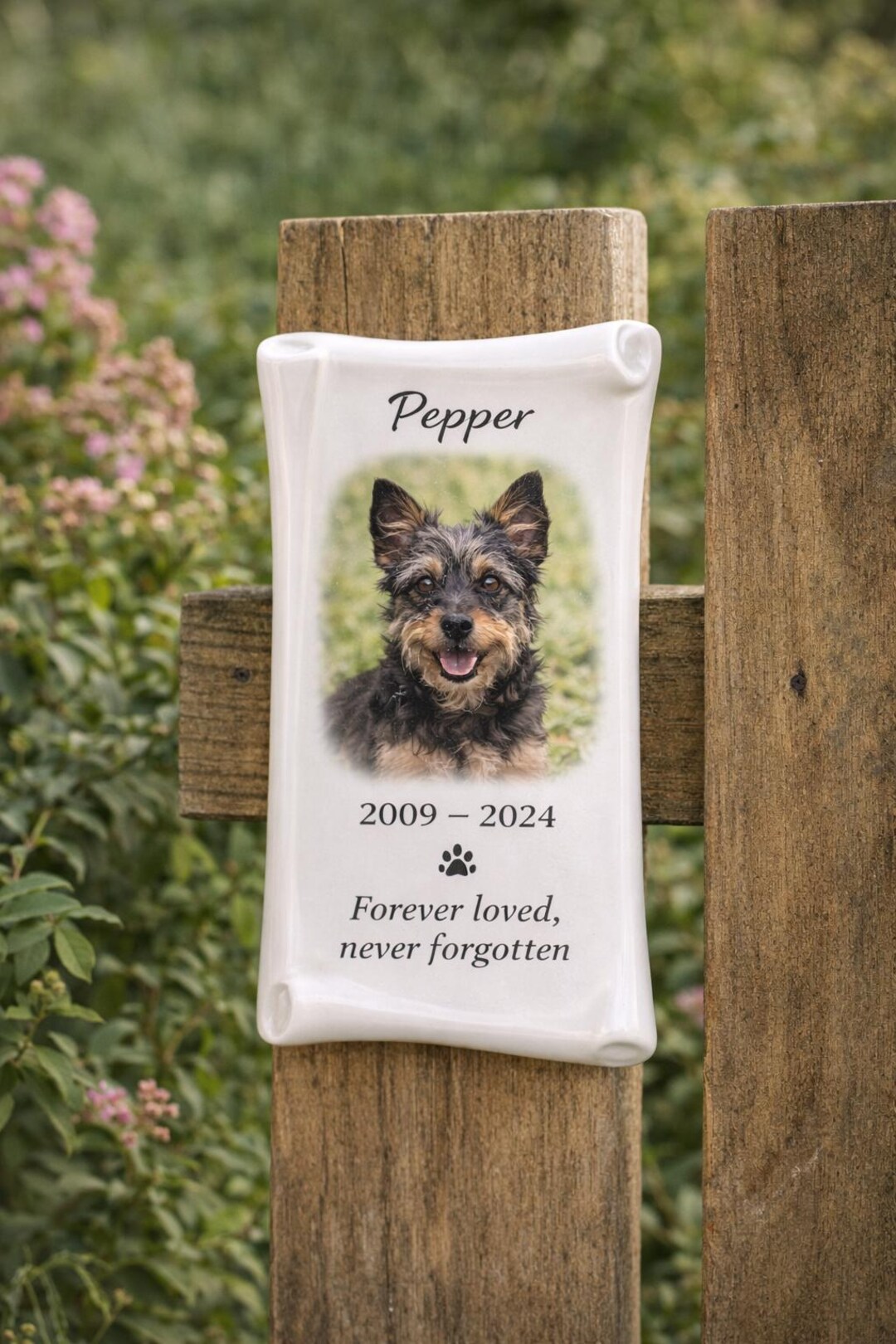 Outdoor Memorial Plaque – Scroll Style With Photo and Text in Porcelain ...