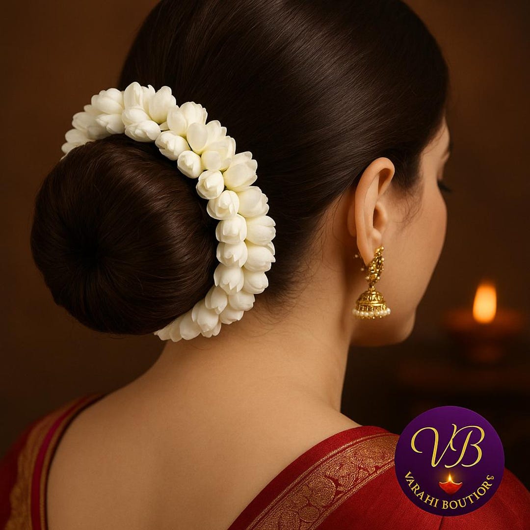White Mogra Flower Gajra for Bridal Bun, Indian Wedding Hair Accessory ...
