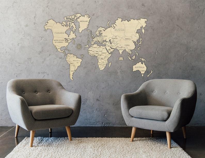 Wooden World Map in Wall Decor by WOODEN.CITY Gift Map of the World ...