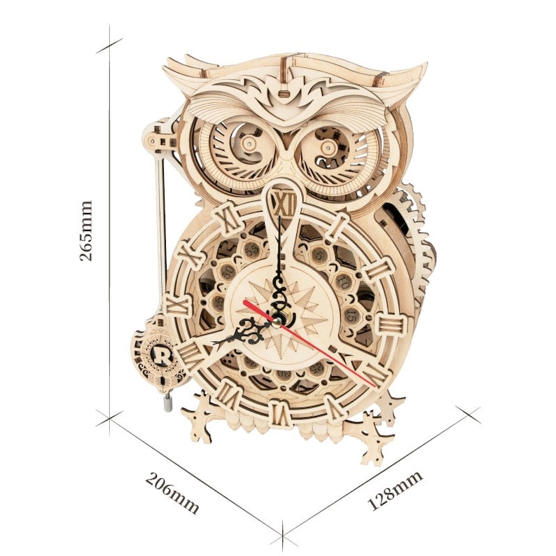 Creative DIY 3D Owl Clock Wooden Model Building Block Kits Assembly Toy ...