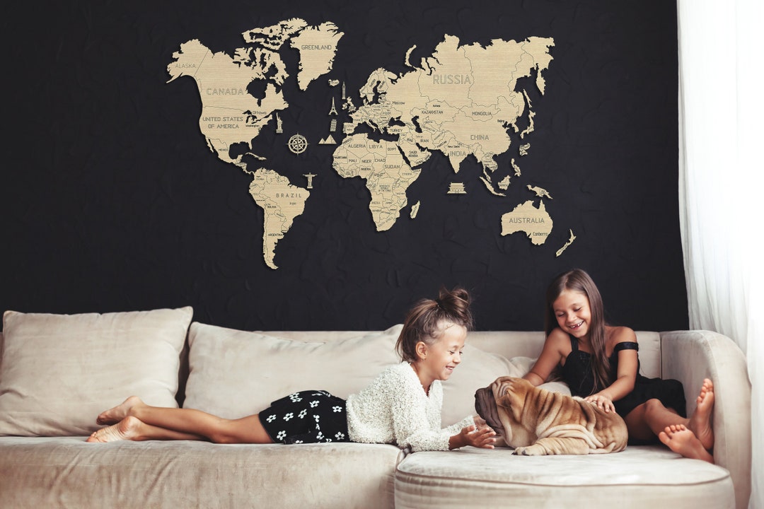 Wooden World Map in Wall Decor by WOODEN.CITY Gift Map of the World ...