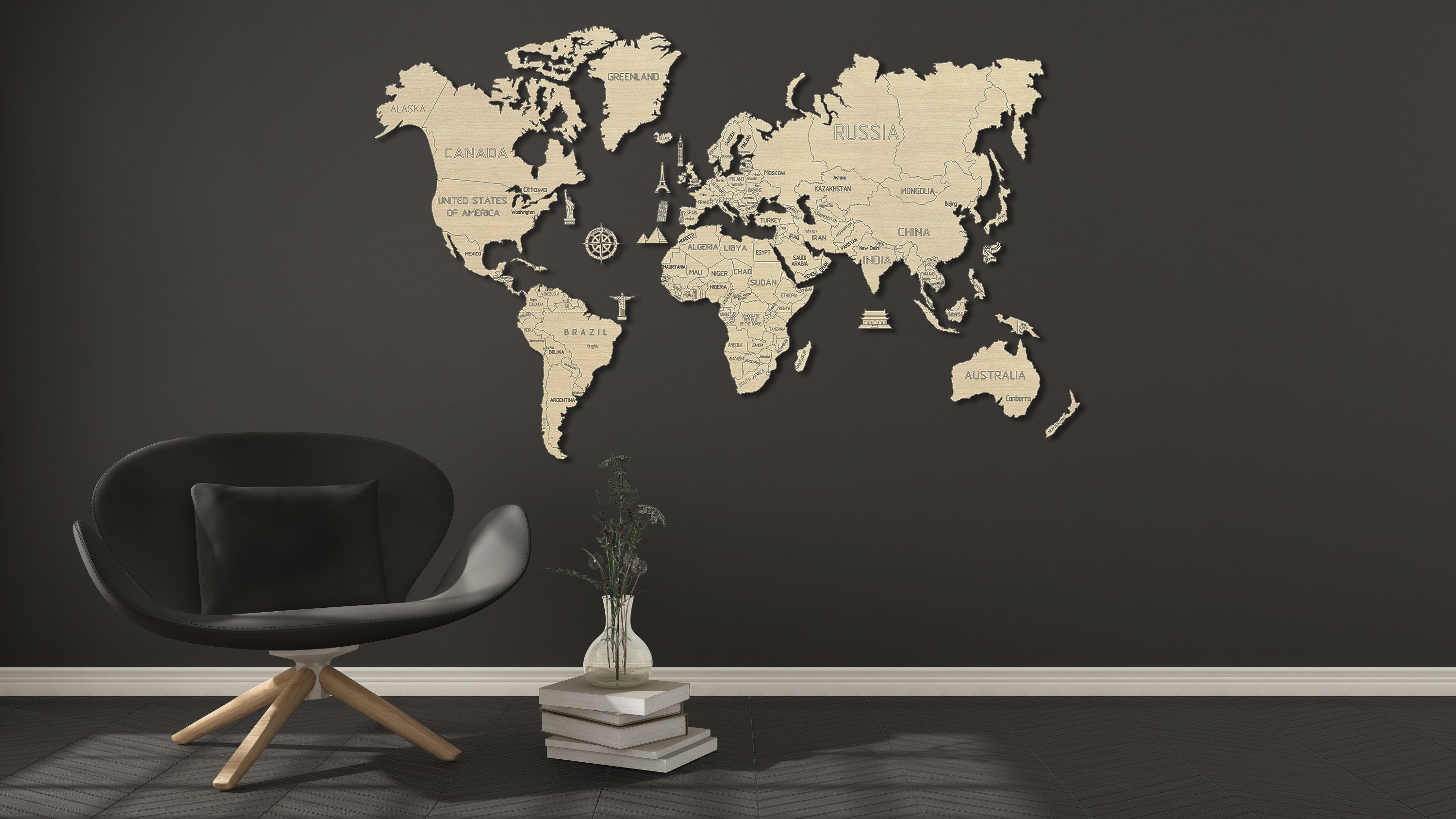 Wooden World Map in Wall Decor by WOODEN.CITY Gift Map of the World ...