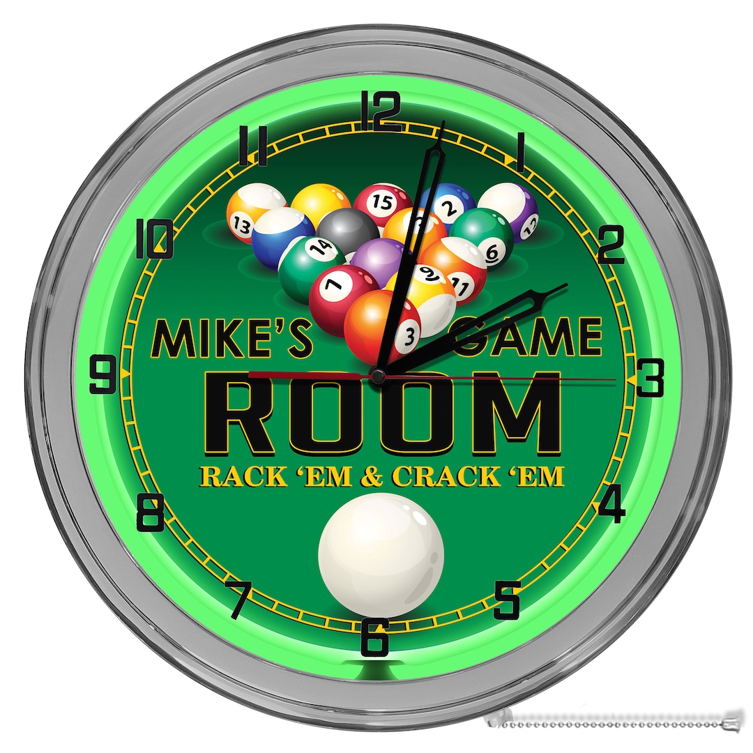 Billiard Game Room Customized 16 in Neon Clocks, Pool Room Clocks ...