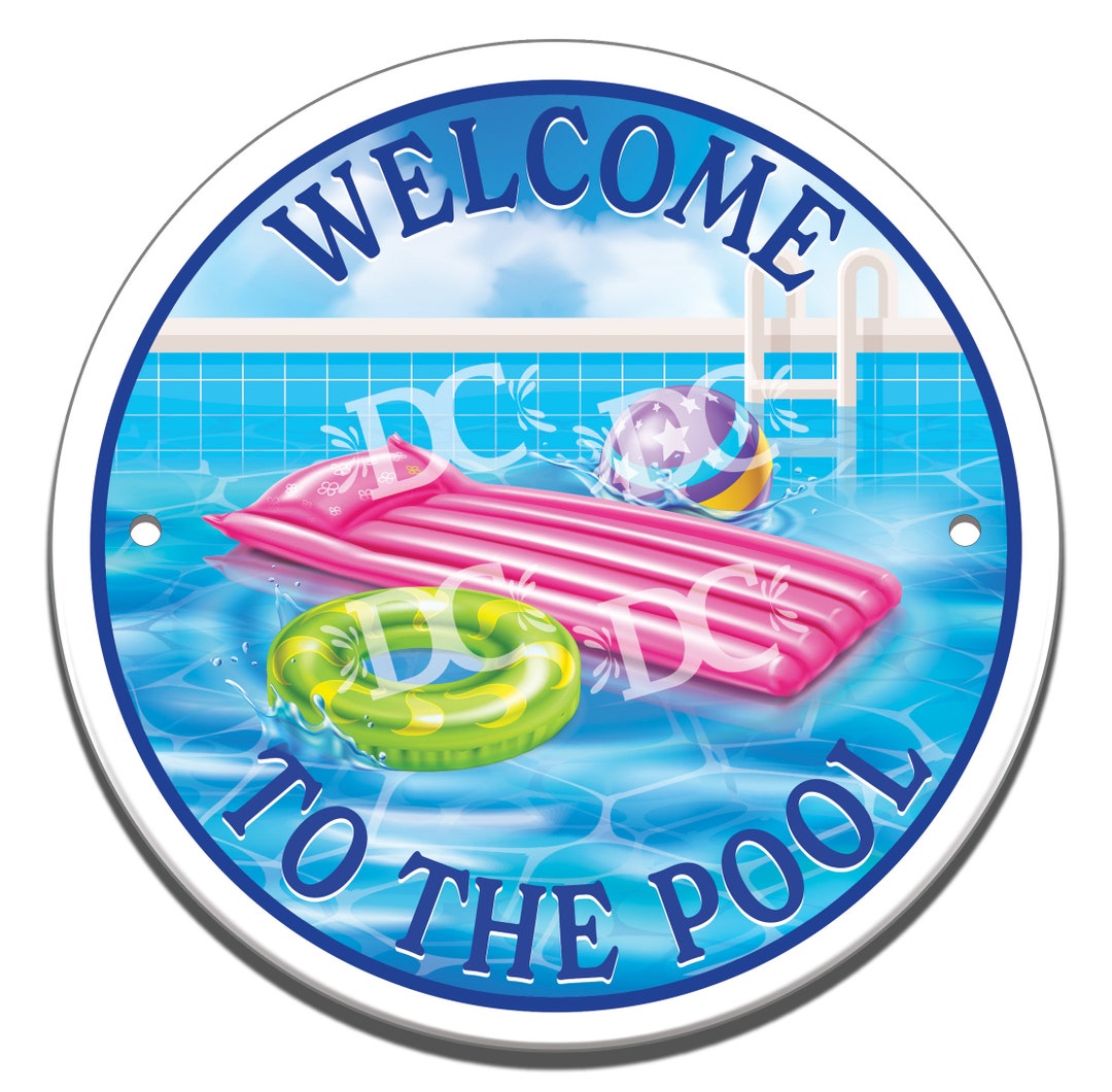 Swimming Pool Themed Ceramic Circle Welcome Sign, Pool Themed Backyard ...