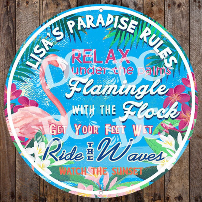 Flamingo Paradise Rules Sign: Tropical Aluminum Decor - Etsy