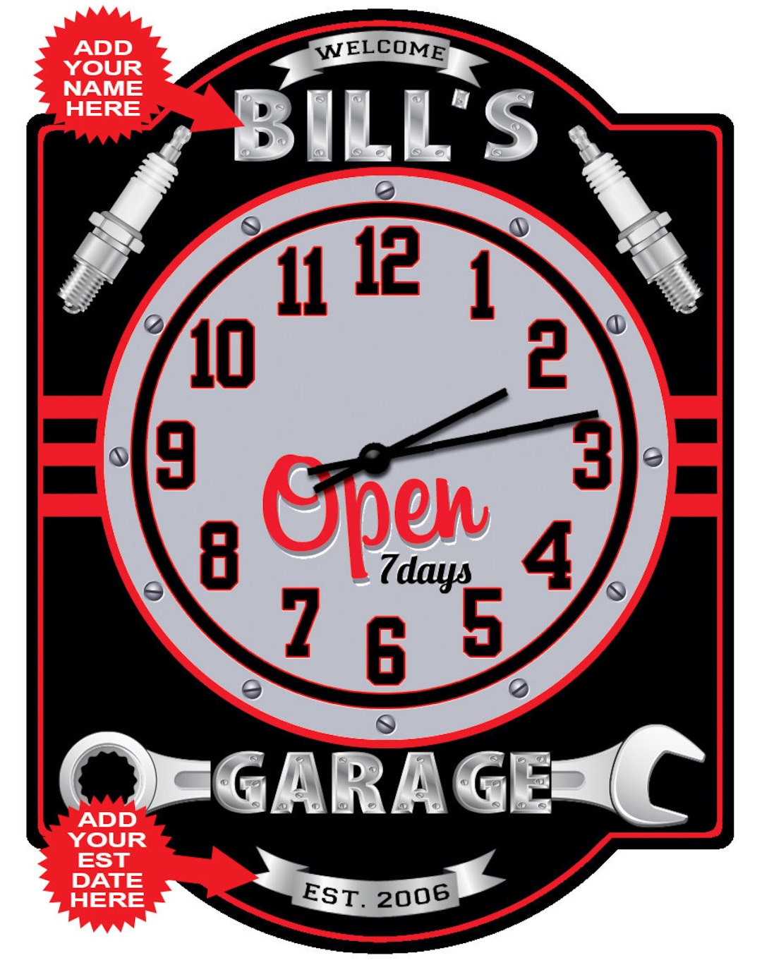 Personalized Garage Wrench Wall Clock, Vintage Style Garage Clock ...