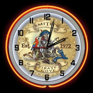 Pirate Theme Bar 19" Neon Clocks, Jolly Roger Pirate Signs, Customized ...