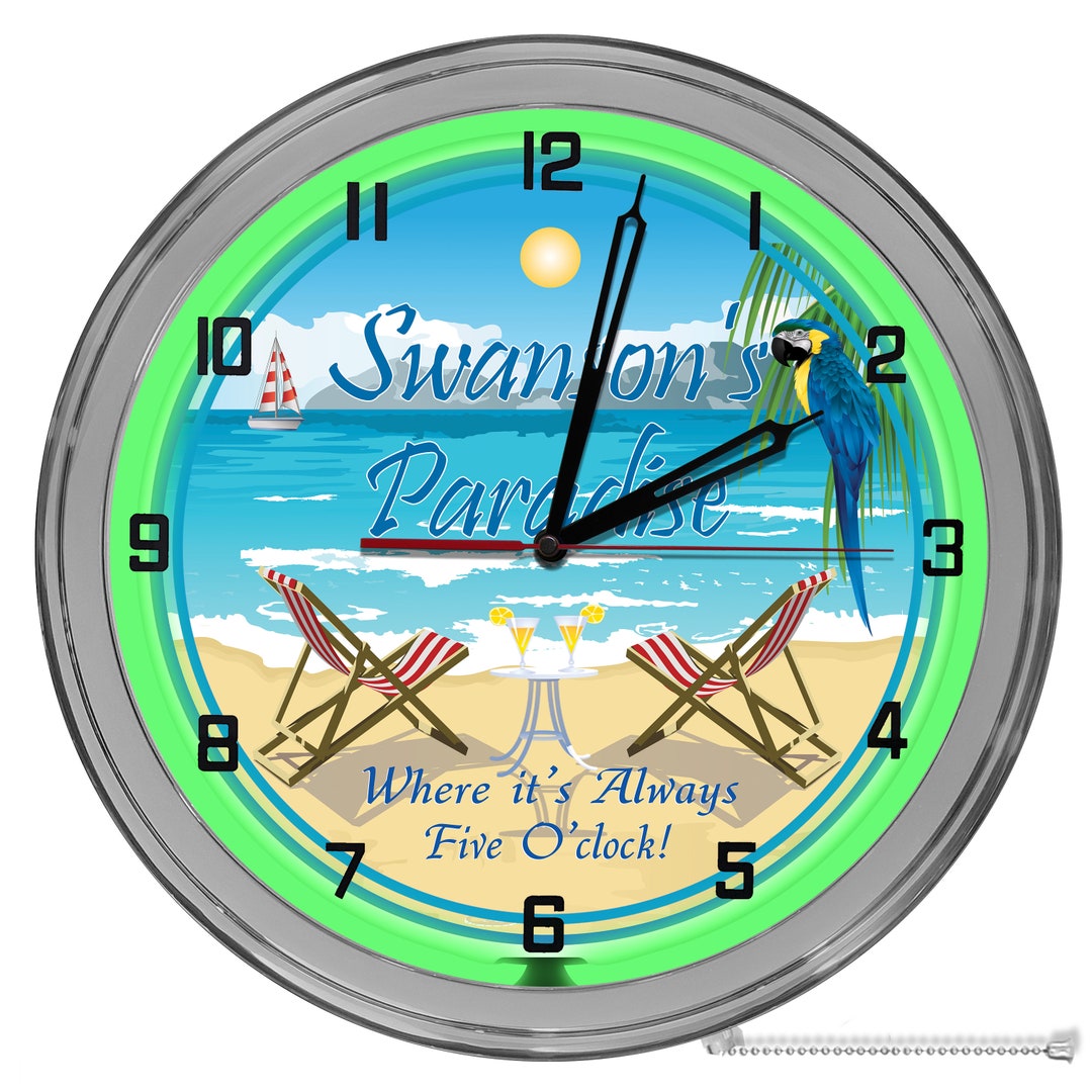 Beach Paradise Backyard Bar Beach Bar 16 in Clock, Always Five O'clock ...