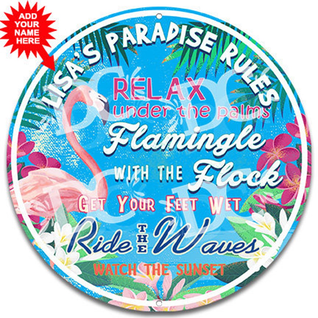 Flamingo Paradise Rules Sign, Tropical Paradise Sign, Patio Paradise ...