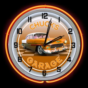 Customized Neon Sign Garage 19" Clock, Personalized Automotive Garage ...