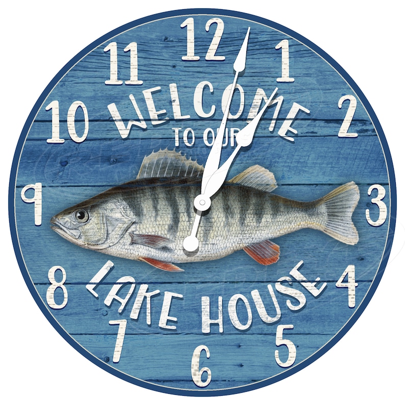 Lakehouse Welcome Clock Fishing Clocks Rustic Cottage - Etsy