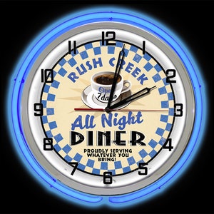 Diner Restaurant Neon Sign 19" Clock, Retro Diner Clocks, Vintage Diner ...