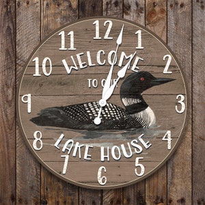 Loon Themed Cottage Welcome Clock, Loon Bird Clocks, Rustic Cottage ...