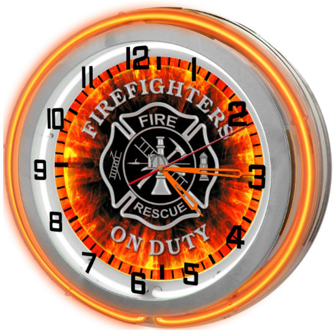 Firefighter 19 Neon Sign Clock, Fire Station Neon Clocks, Firefighter ...