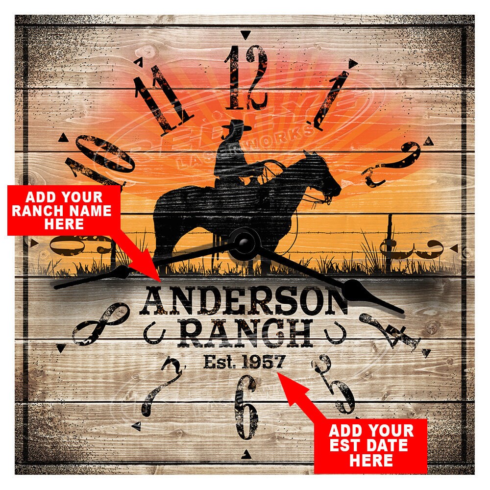 Western Ranch Wall Clock Customized, Farm Themed Clocks, Cowboy Signs ...