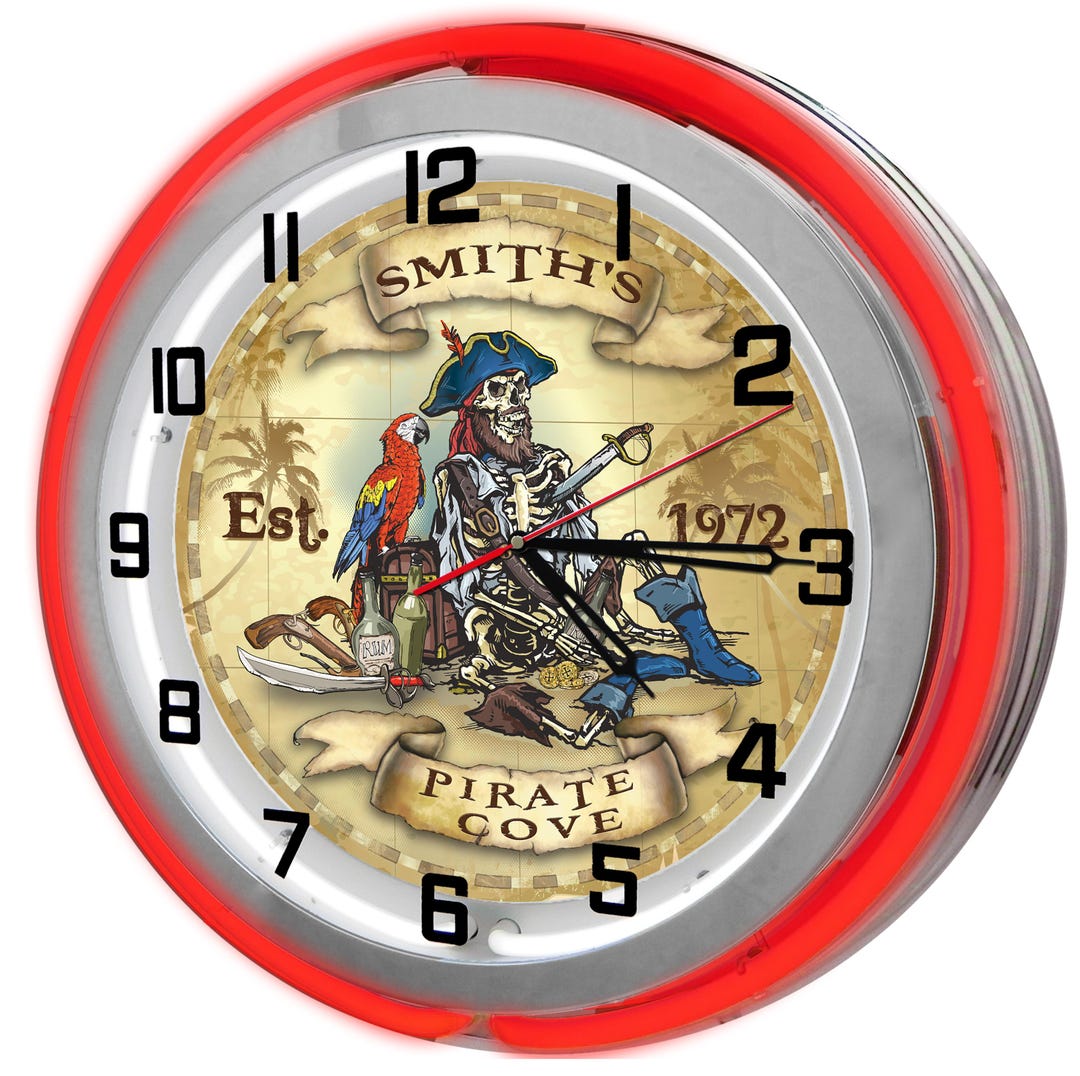 Pirate Theme Bar 19" Neon Clocks, Jolly Roger Pirate Signs, Customized ...