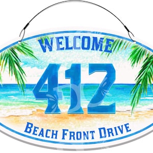 Beachfront Watercolor Themed Metal House Sign, Beach Décor Signs, Beach ...