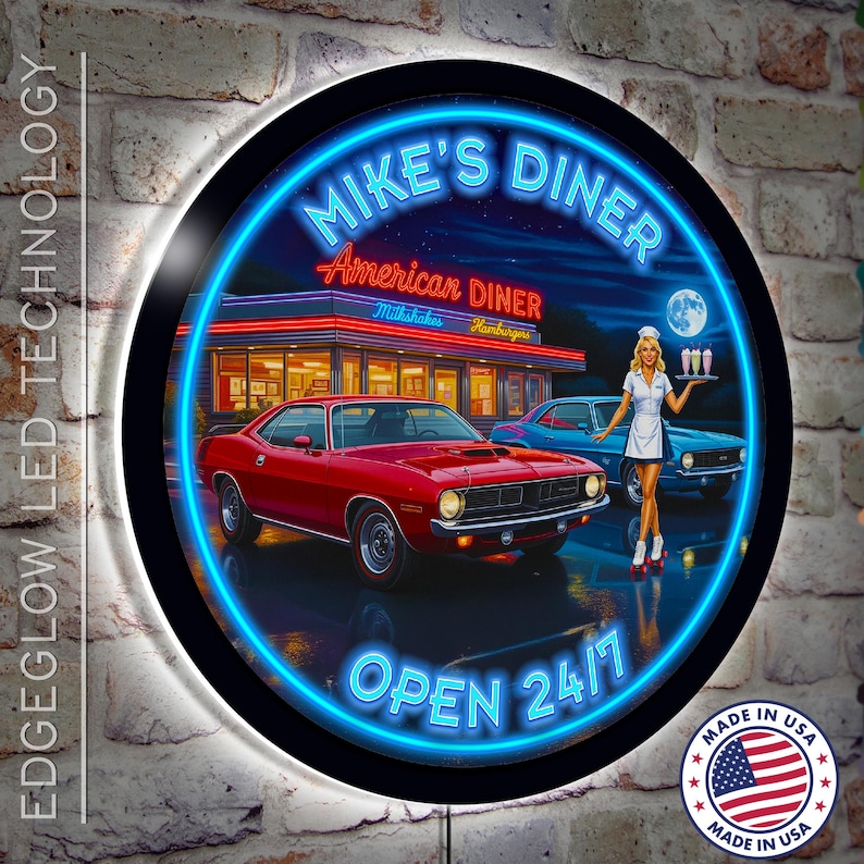 Custom Retro Hot Rod Diner LED Sign: 50's Style Backlit Americana Decor ...